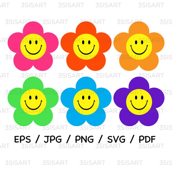 Rainbow Smiley Face Flower - Etsy