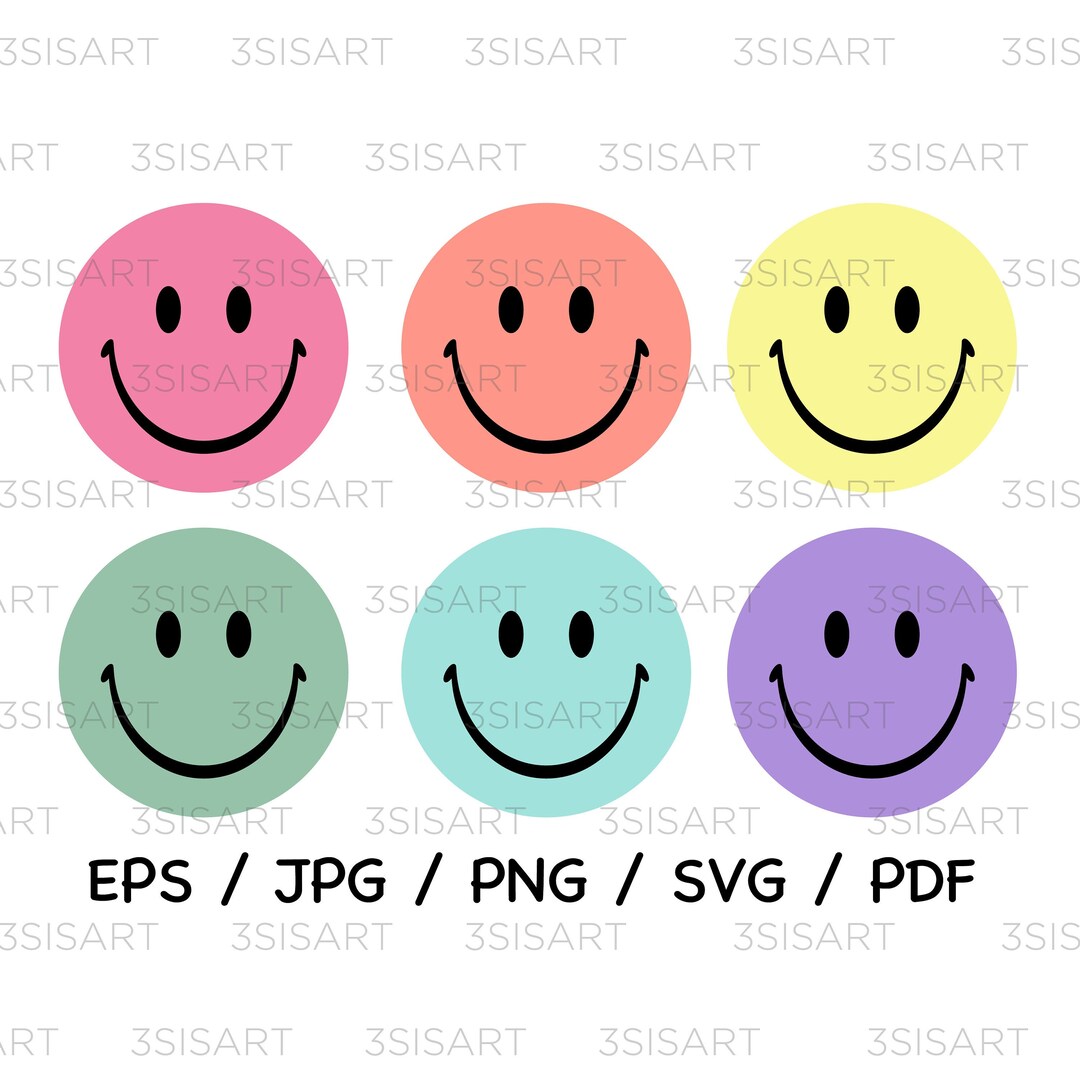 Pastel Smiley Face Digital Sticker 1 Zipped File Including Eps/jpg/png ...