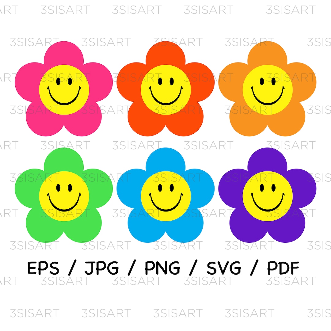 Rainbow Smiley Face Flowers(happy Flower)_ Eps/jpg/png/pdf Digital ...