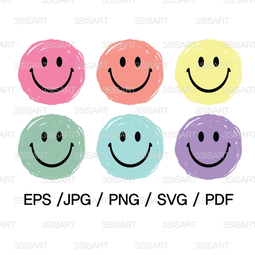 Crayon Style Pastel Smiley Face Digital Sticker 1 Zipped File Including ...