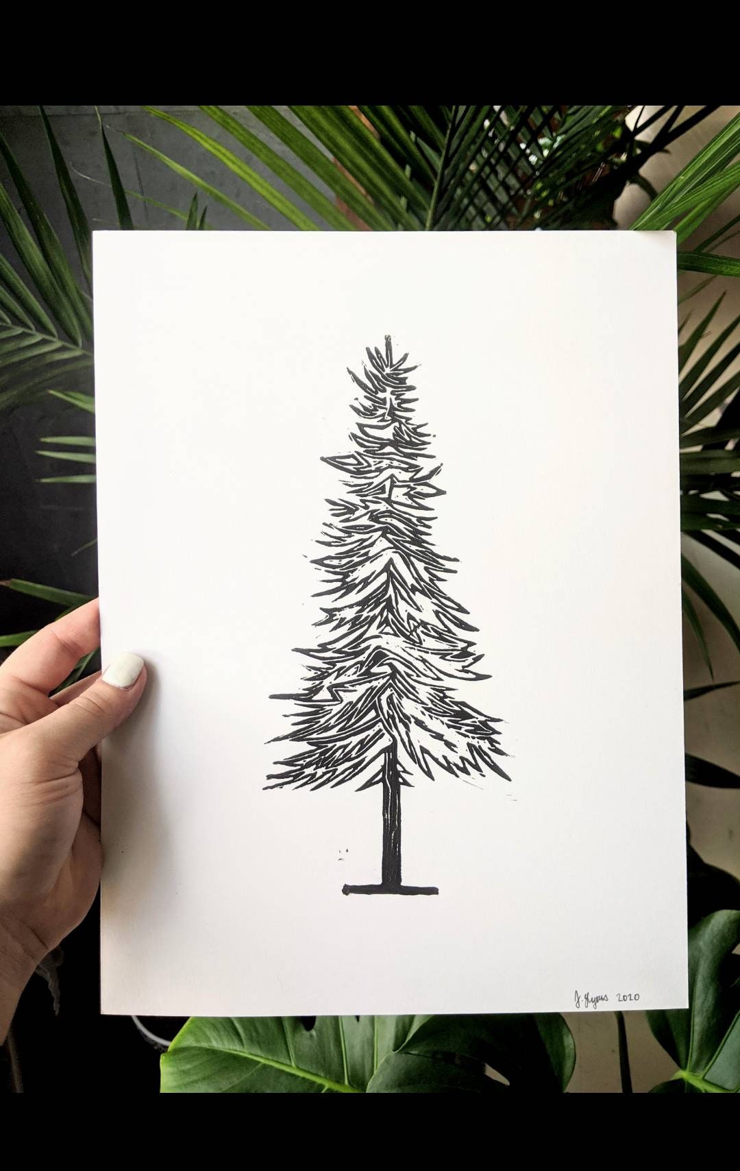 Hand-printed pine tree on 9 x 12 heavy weight paper | Etsy