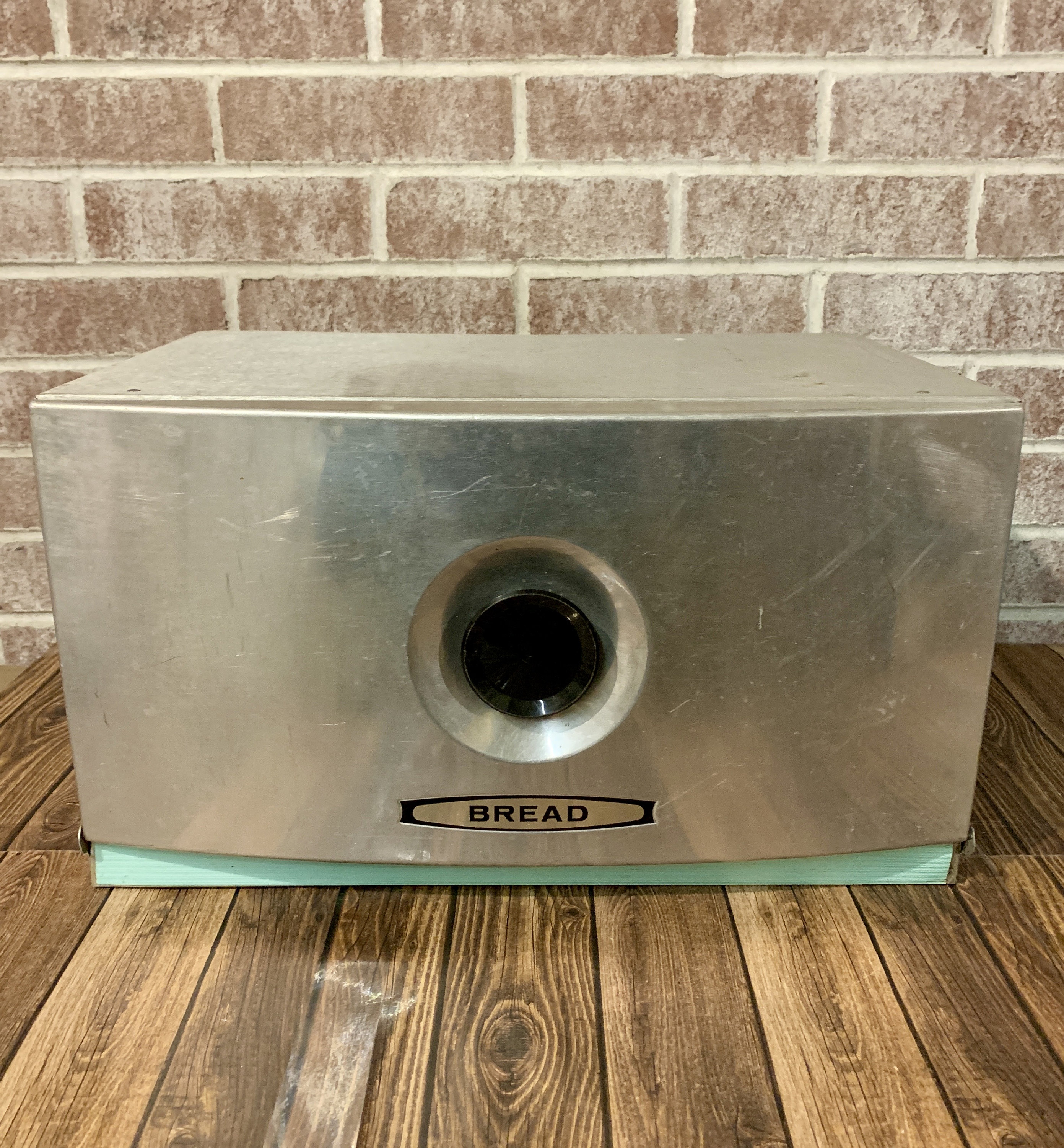 MCM Kromex Spun Aluminum Bread Box With Turquoise Accent Stripe 1950s ...