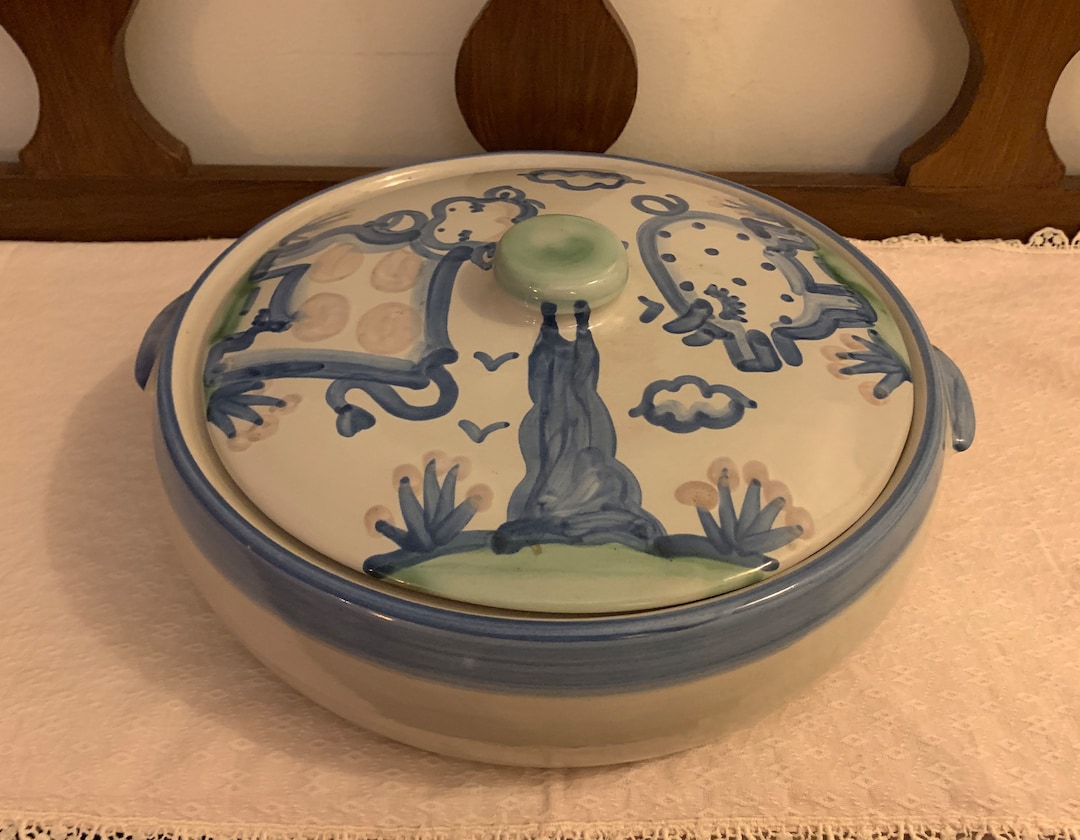 MA Hadley “country Scene Blue” Stoneware Lidded 3-quart Casserole Dish ...