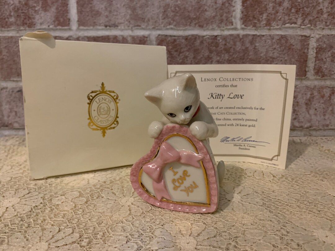 Lenox Ivory Fine China Hand Painted Cat Figurine Valentine “kitty Love ...