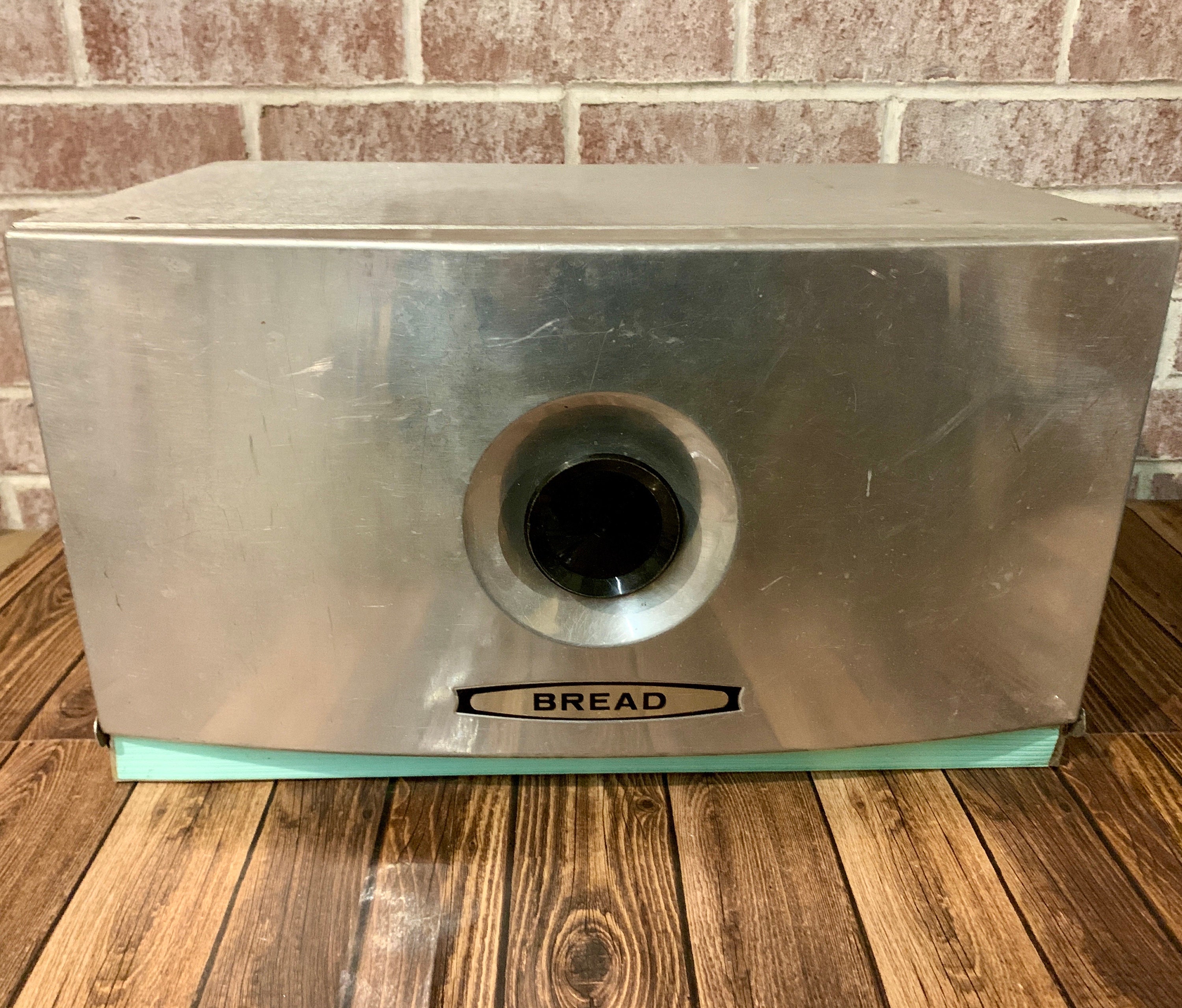 MCM Kromex Spun Aluminum Bread Box With Turquoise Accent Stripe 1950s ...