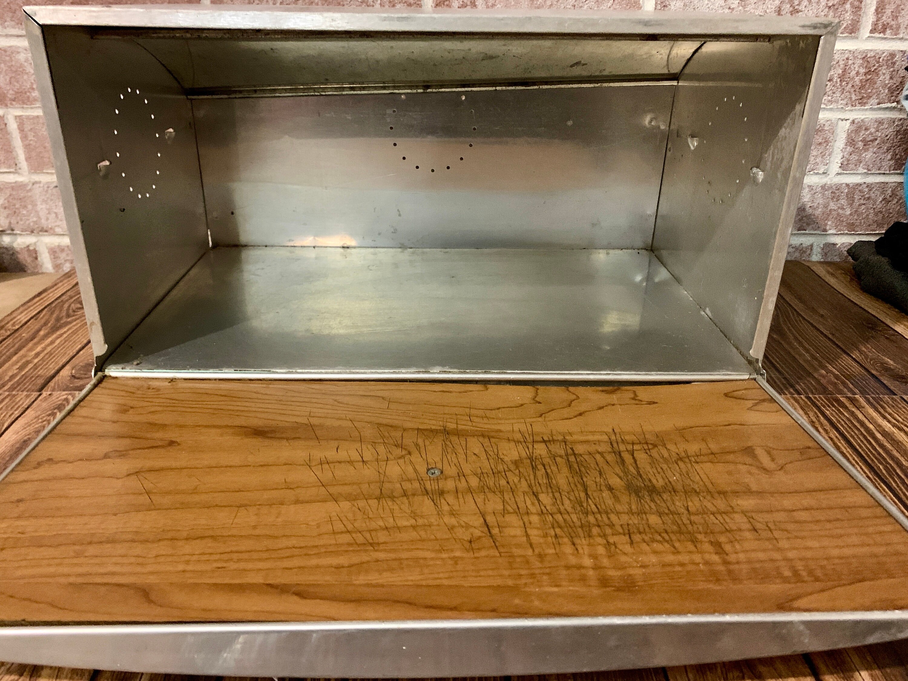 MCM Kromex Spun Aluminum Bread Box With Turquoise Accent Stripe 1950s ...