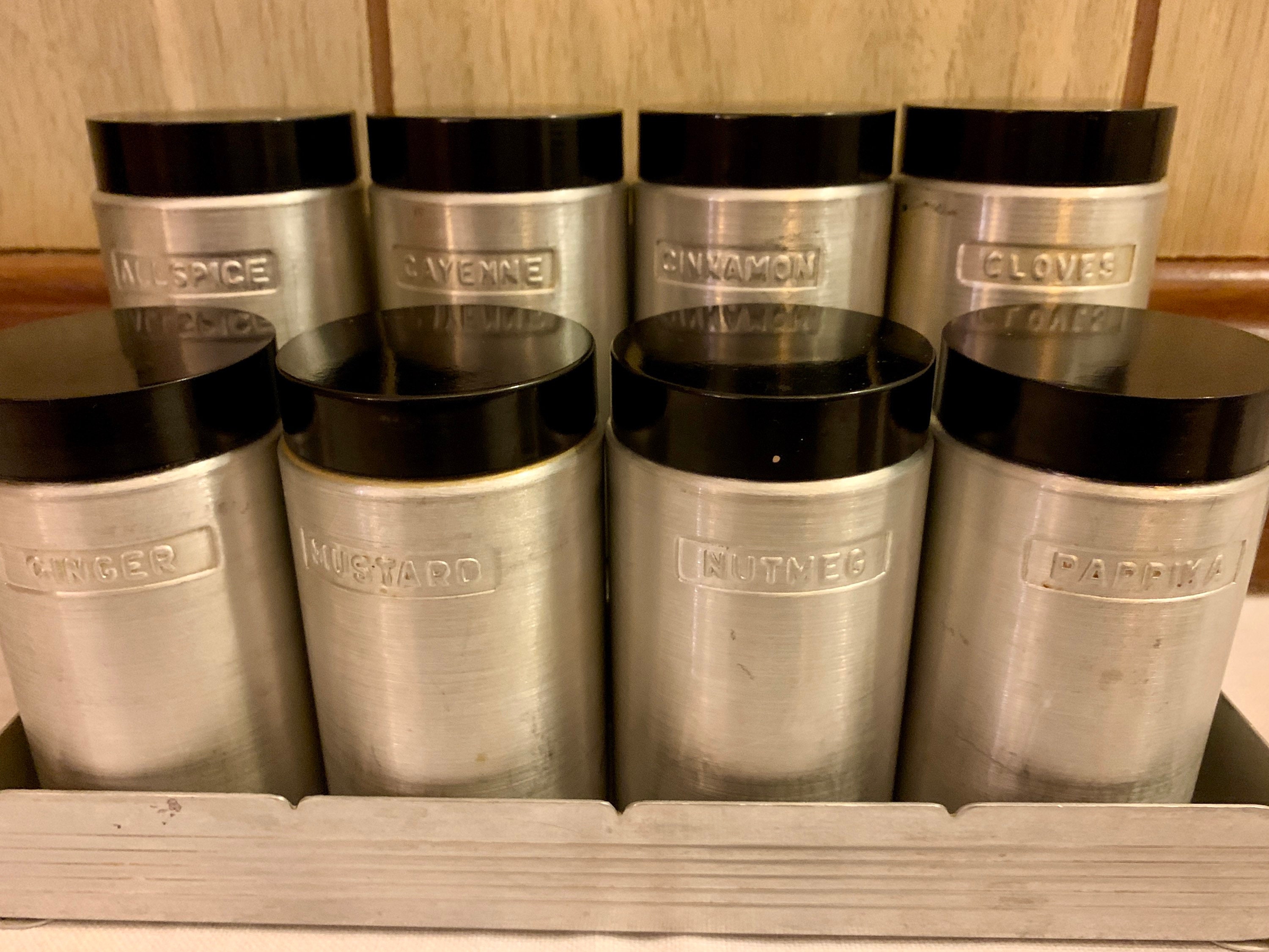 Mid-century Spun Aluminum Kromex Spice Jar Set and Flour Shaker With ...