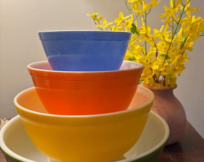 Set of Four Pyrex Bowls - Stacking Bowls - Vintage Pyrex - Primary ...
