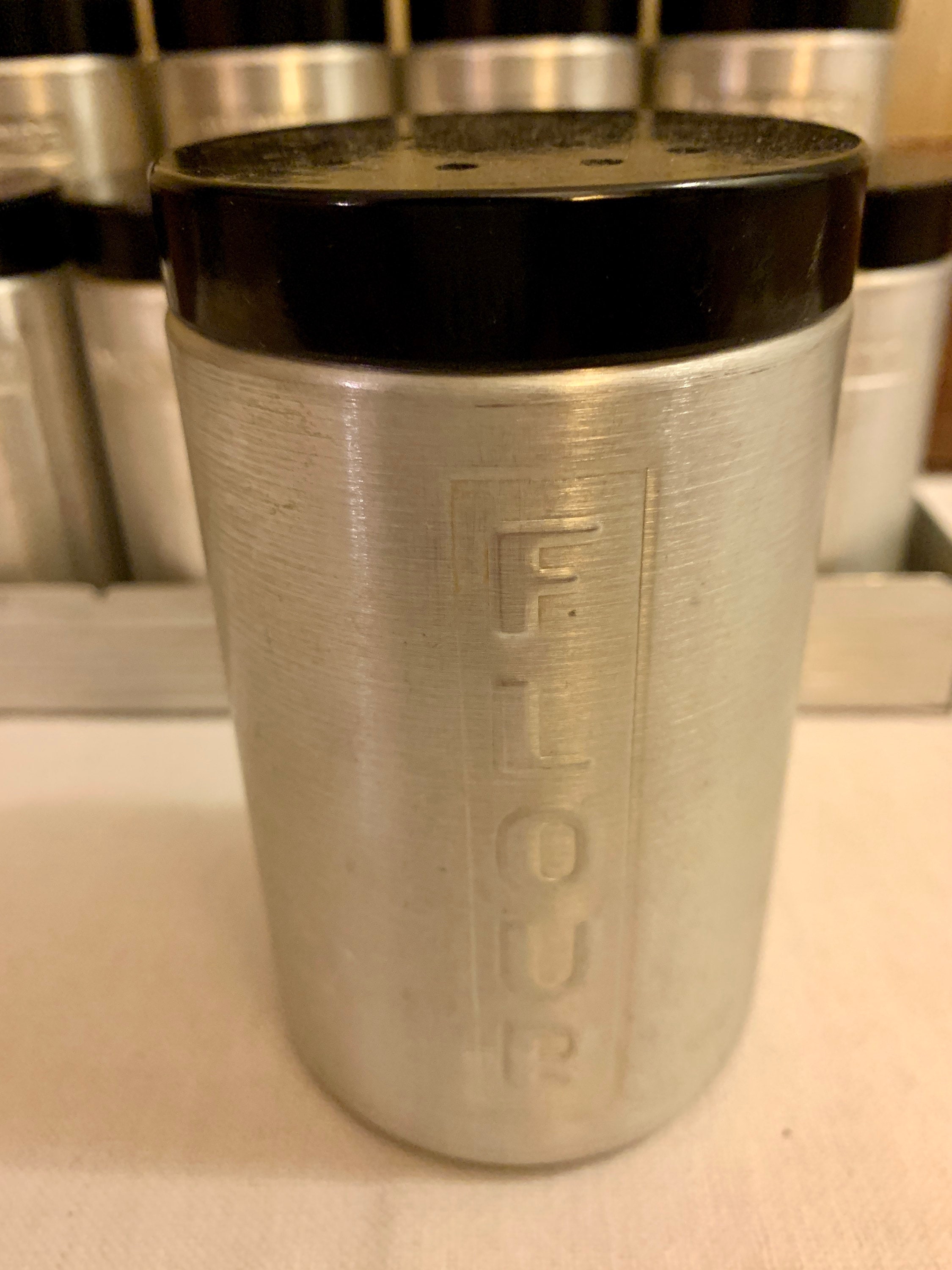 Mid-century Spun Aluminum Kromex Spice Jar Set and Flour Shaker With ...