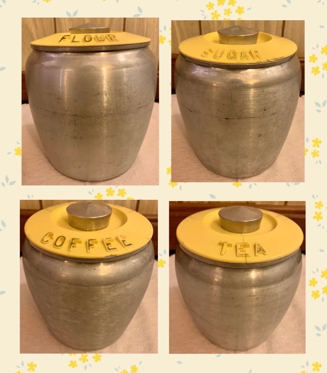 RARE Kromex Spun Aluminum Kitchen Storage Canister Set | Yellow Lids ...