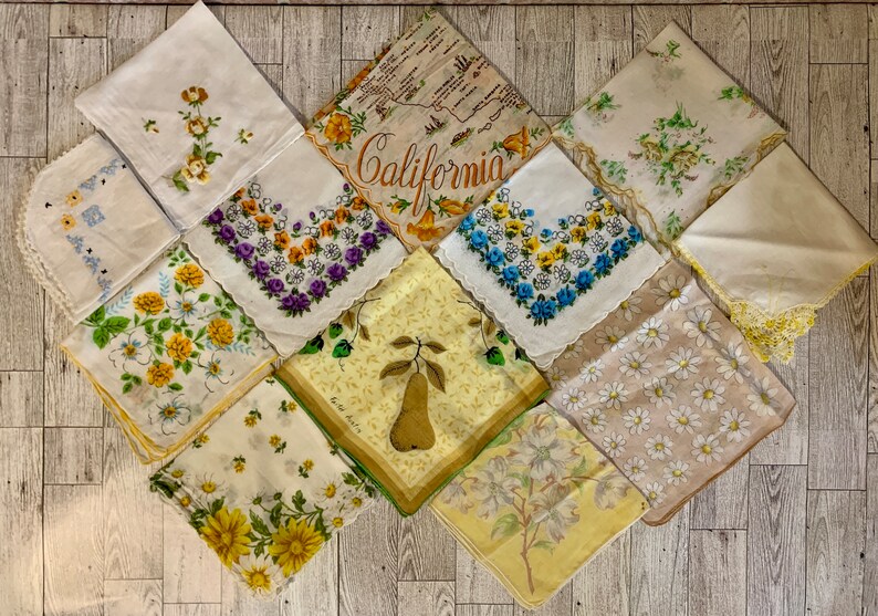 Vintage Handkerchief Assortment Selection States Flowers Variety of ...