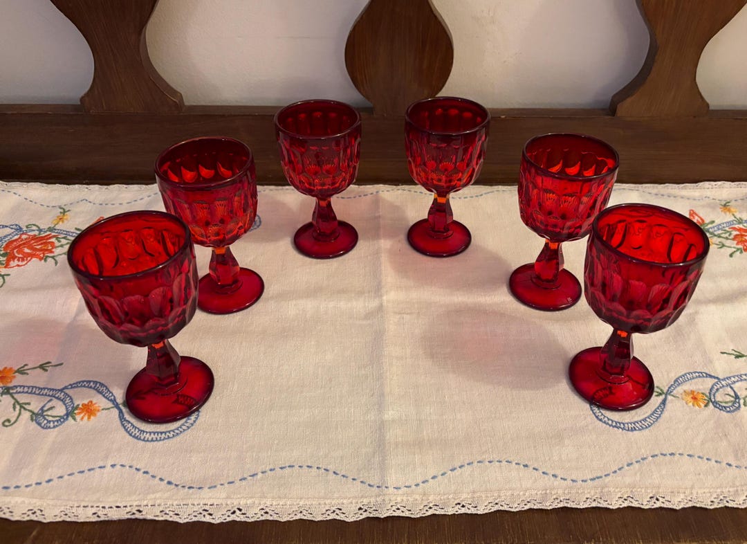 Fenton Ruby Red Thumbprint Goblets Wine Glasses | Set of 6 | Excellent ...