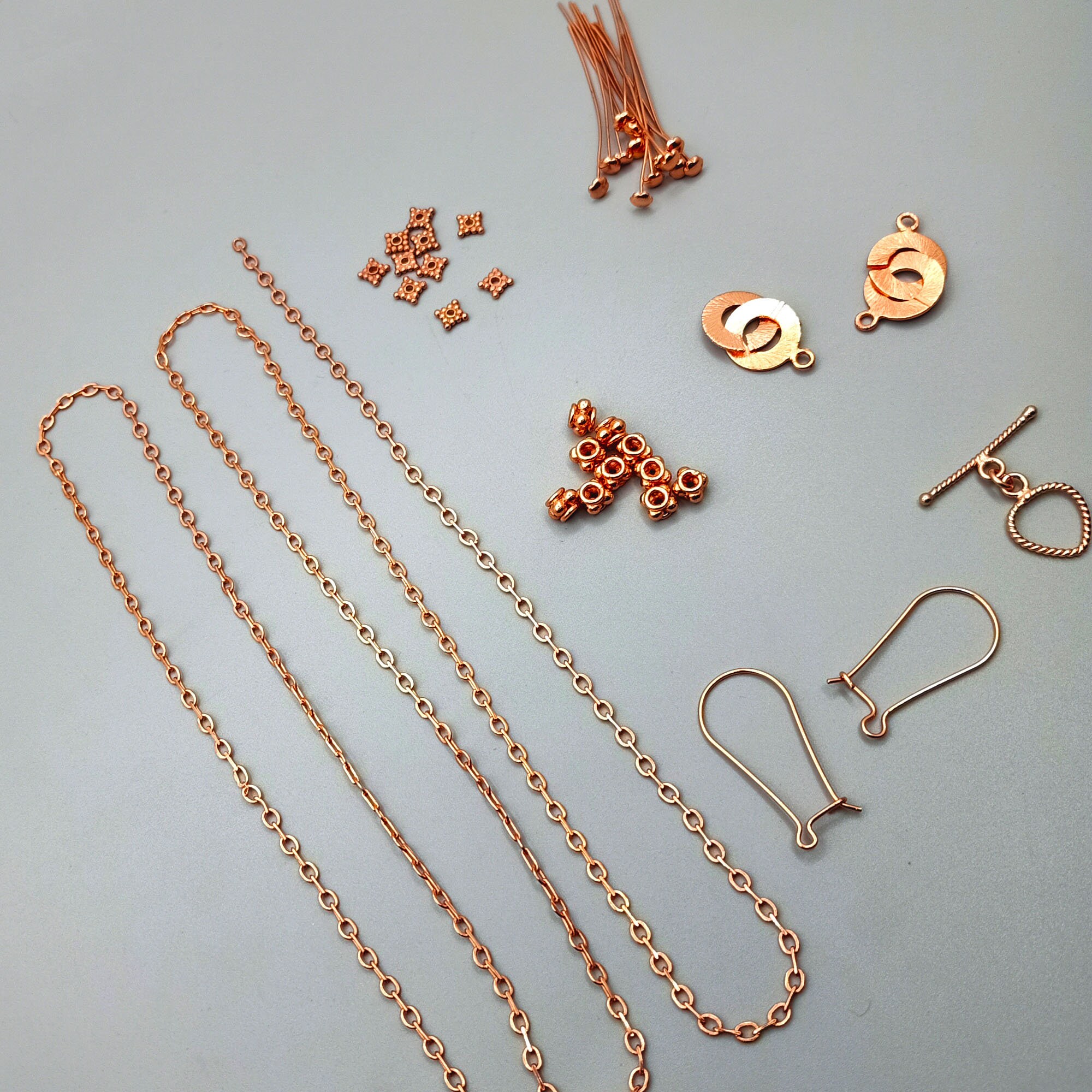 Copper Jewelry Making Finding Kit, Total 40 Pcs, Chains, Flower Beads ...