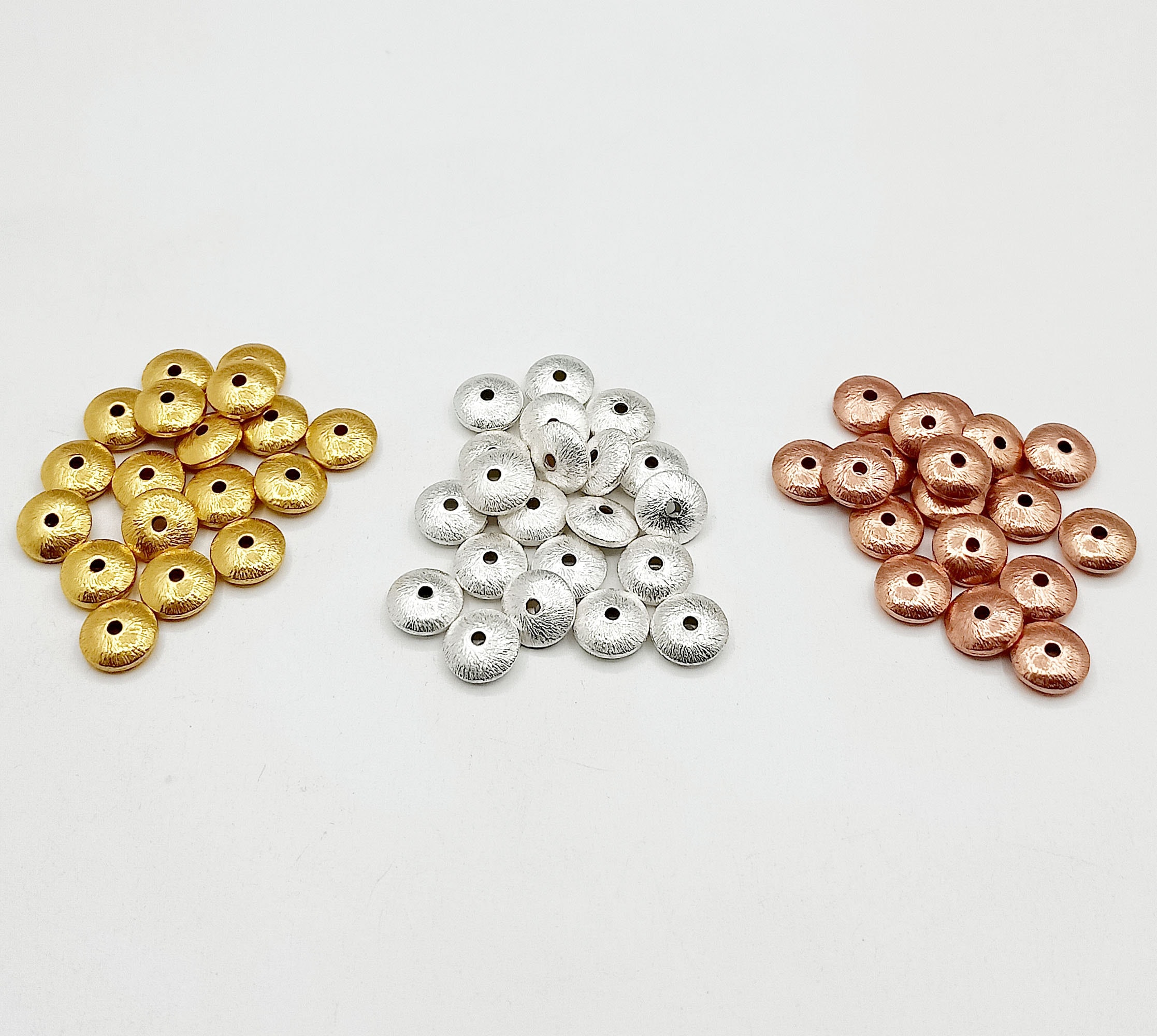 10mm Flat Round Beads, Gold Plated Brushed Finish Disc Beads, Brushed ...