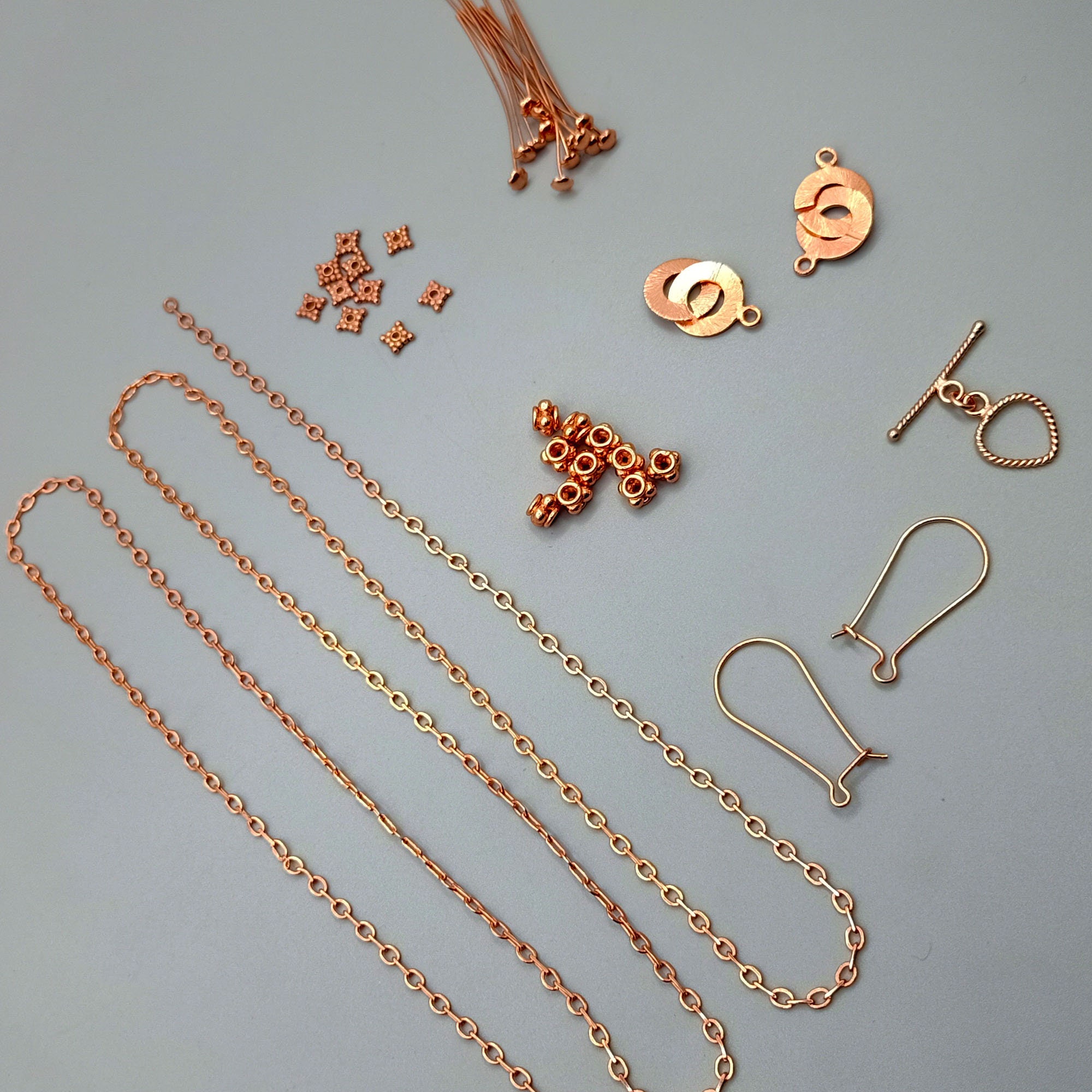 Copper Jewelry Making Finding Kit Total 40 Pcs Chains Flower Beads
