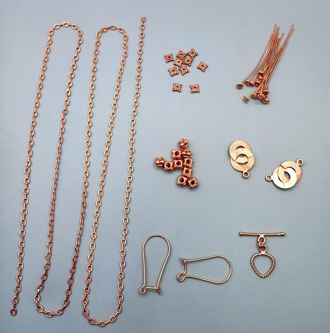 Copper Jewelry Making Finding Kit, Total 40 Pcs, Chains, Flower Beads ...