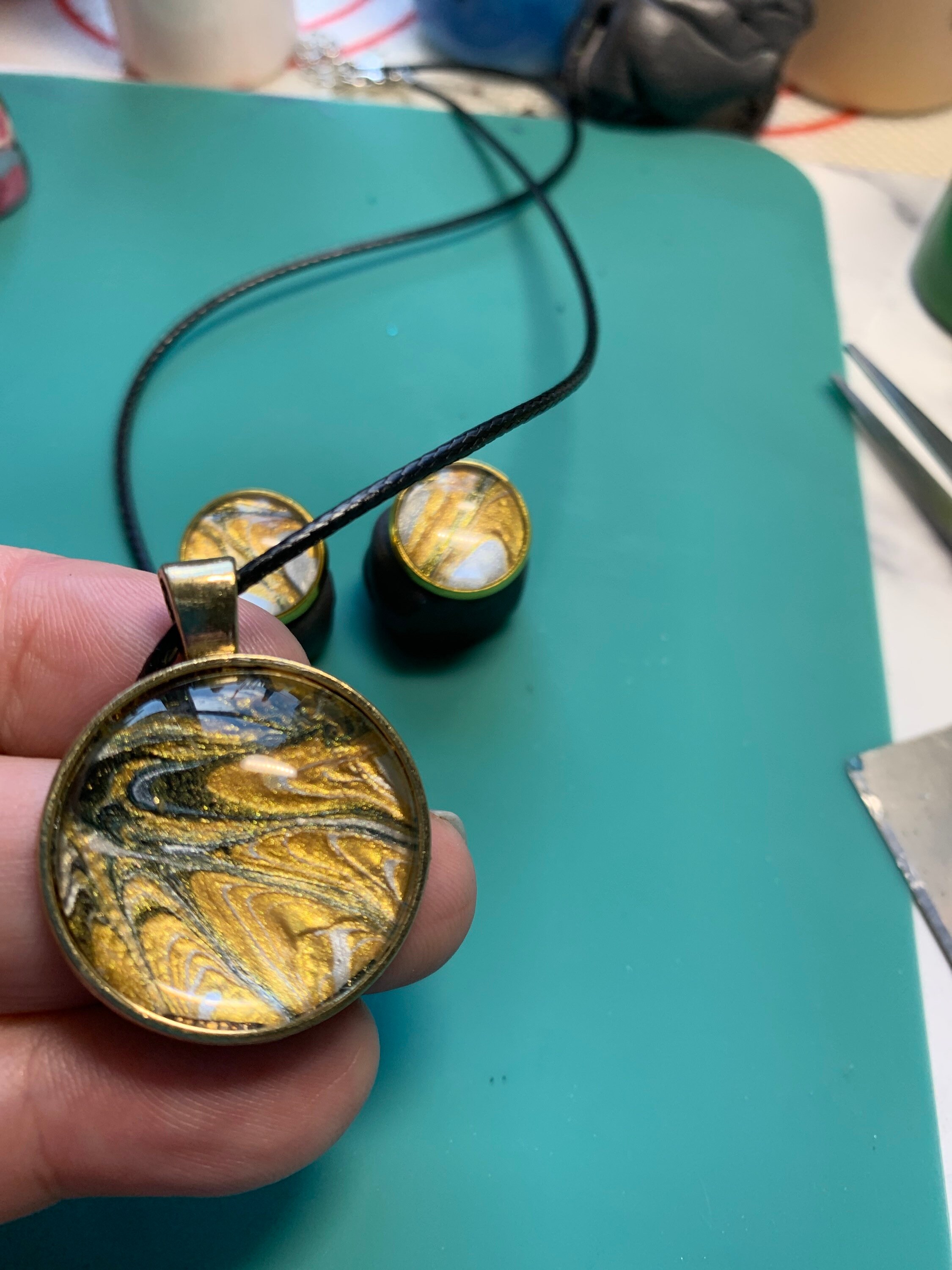 Abstract acrylic jewelry set in gold black and white. | Etsy