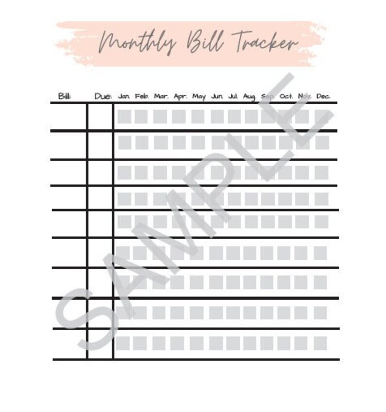 Monthly Bill Payment Tracker - Etsy