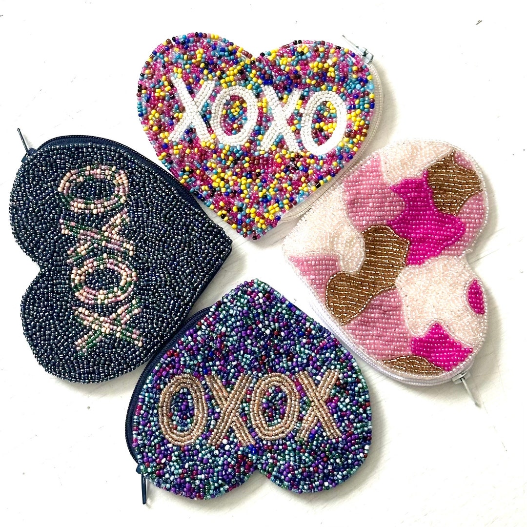 In Stock Beaded Heart Pouch/hearts/weddings/ Beaded Gift Card Holder ...