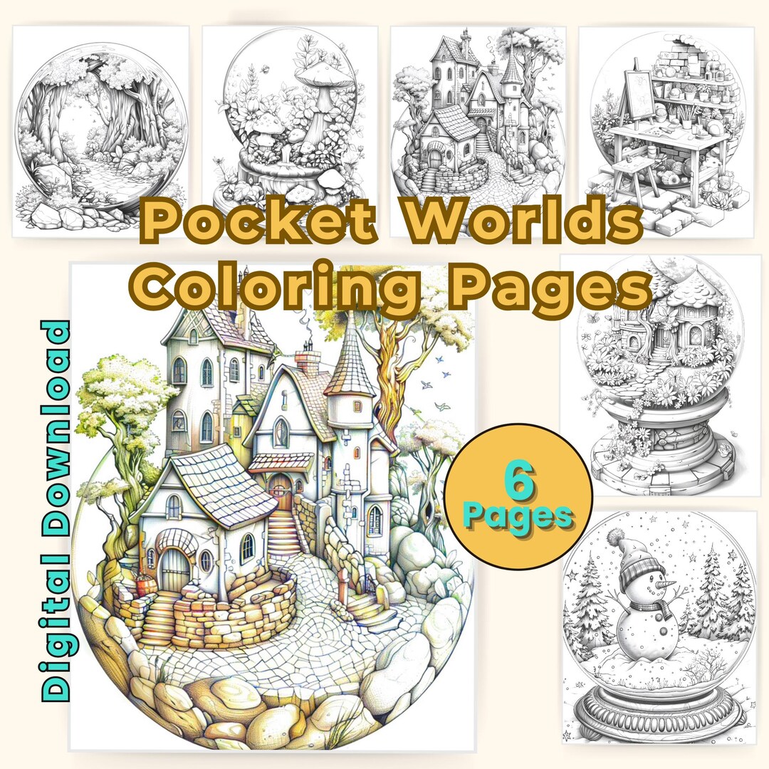 Pocket Worlds Coloring Pages | Cozy Fantasy Scenes | Relaxing Coloring ...