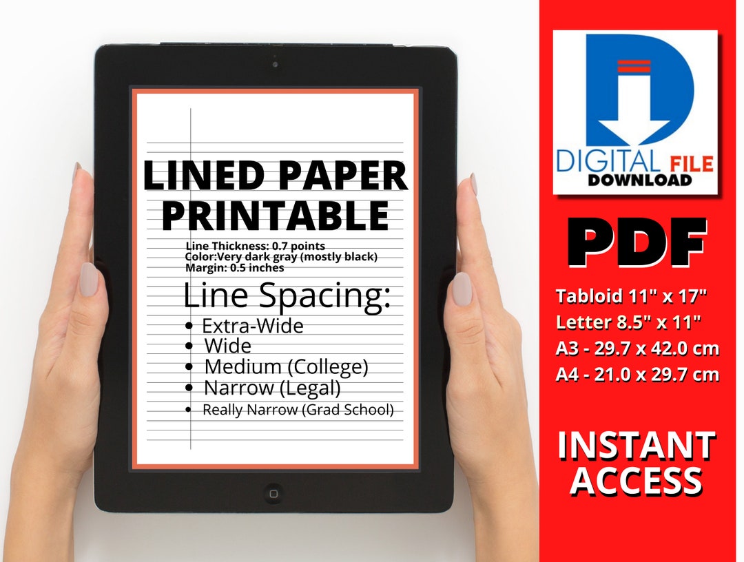 Printable Lined Paper Bundle A4, Letter, Tabloid, A3 Sizes Instant ...