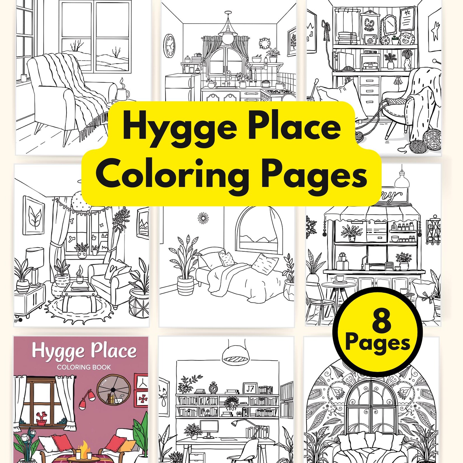Hygge Place Coloring Pages | Cozy Adult Coloring for Relaxation ...
