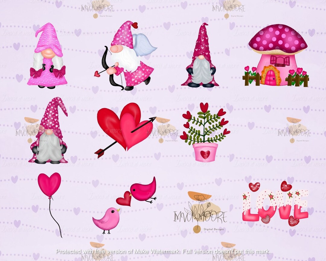 10 Valentine Gnomes Clipart, Commercial Use ,stickers ,PNG, Valentine ...