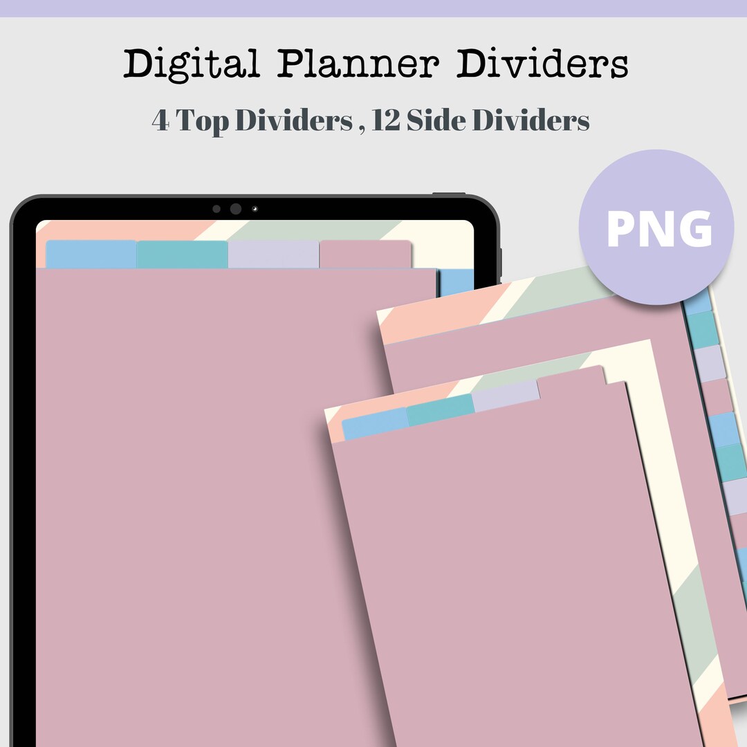 Digital Planner Dividers , 4 Top Dividers 12 Side Dividers PNG PASTEL ...