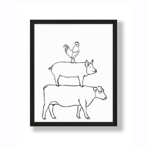 Chicken Pig Cow Farm Barn Animal Stack Line Art Drawing Printable ...