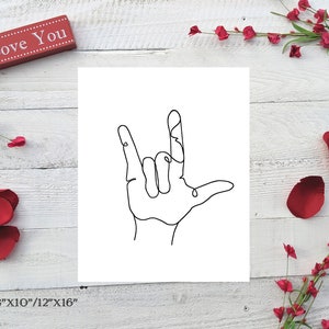 I Love You American Sign Language Hand Sign ILY Minimalist Line Art ...