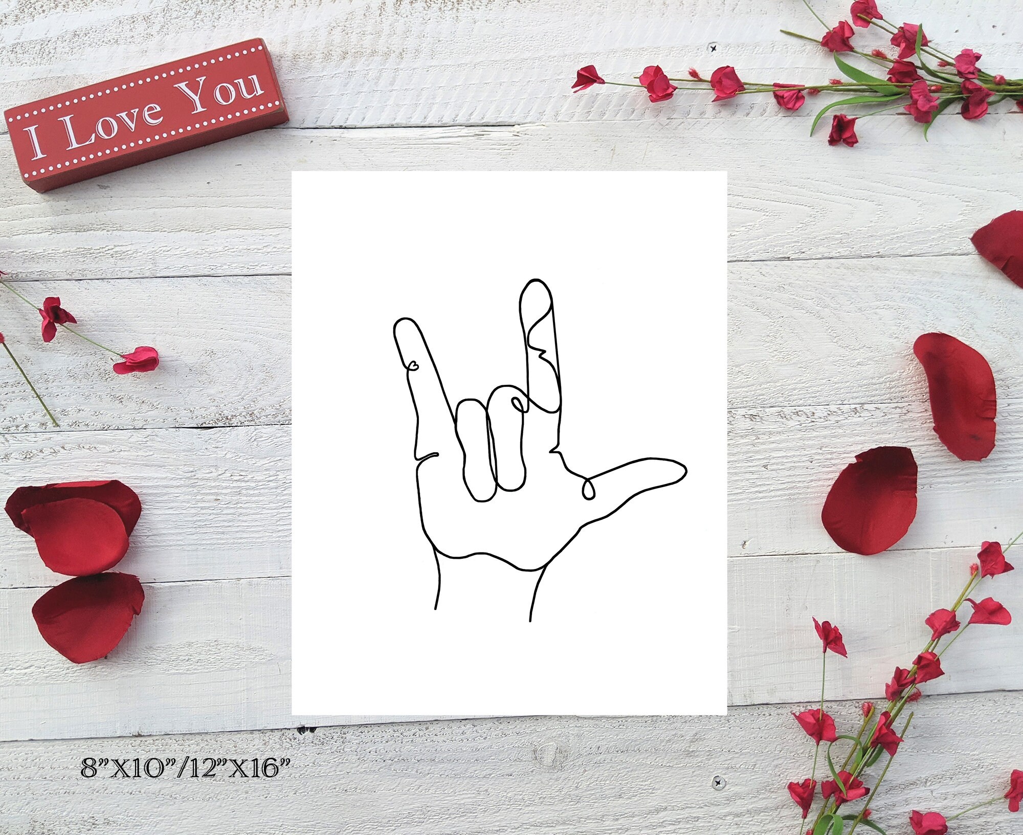 I Love You American Sign Language Hand Sign ILY Minimalist Line Art ...