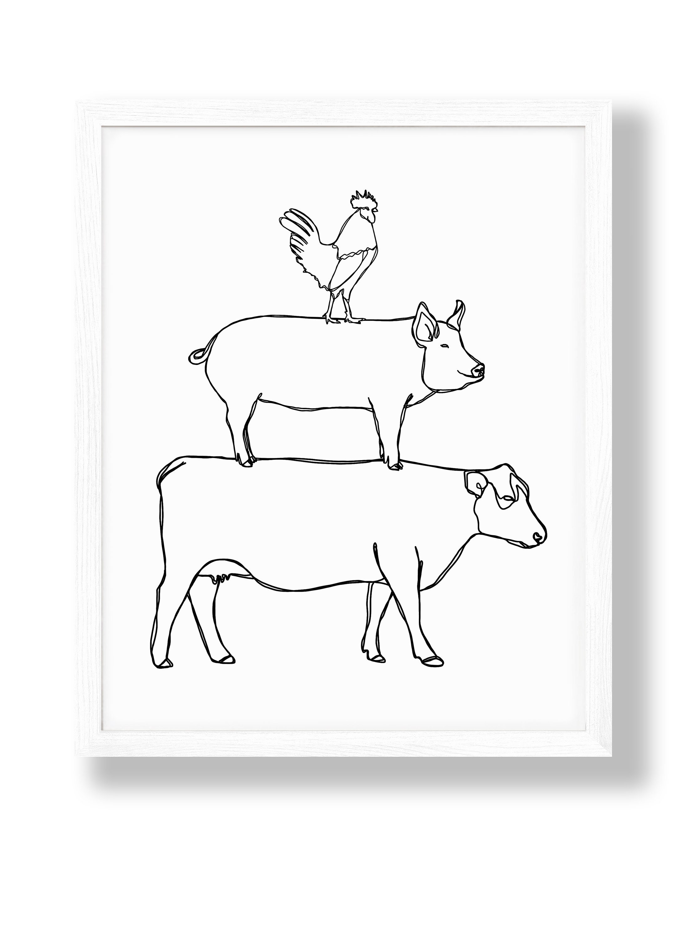 Chicken Pig Cow Farm Barn Animal Stack Line Art Drawing Printable ...