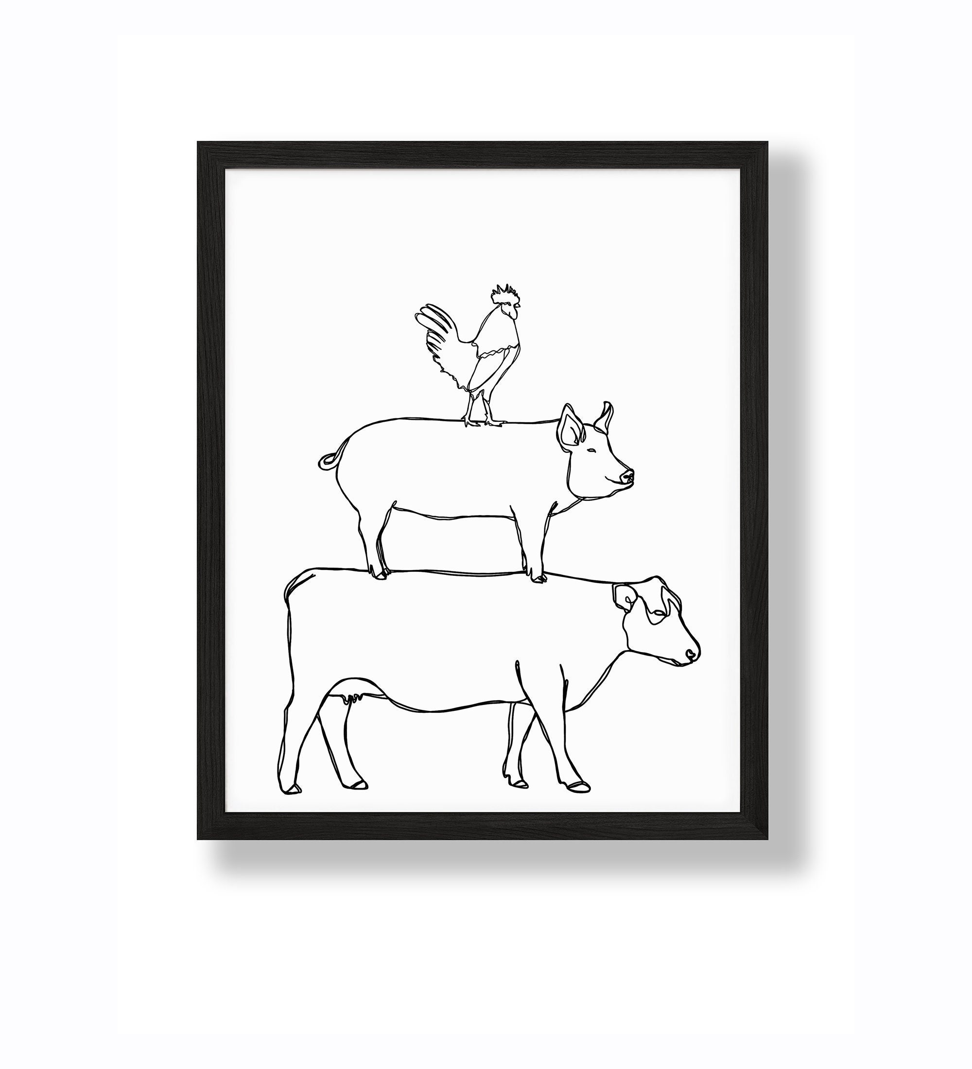 Chicken Pig Cow Farm Barn Animal Stack Line Art Drawing Printable ...
