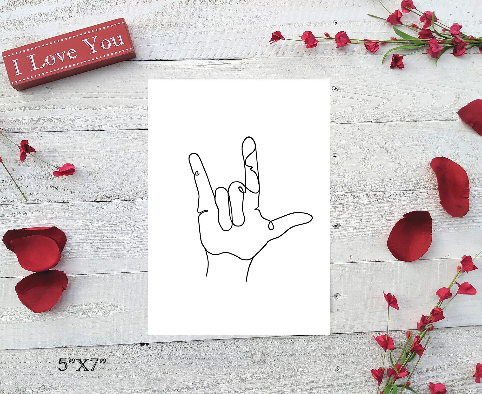 I Love You American Sign Language Hand Sign ILY Minimalist Line Art ...