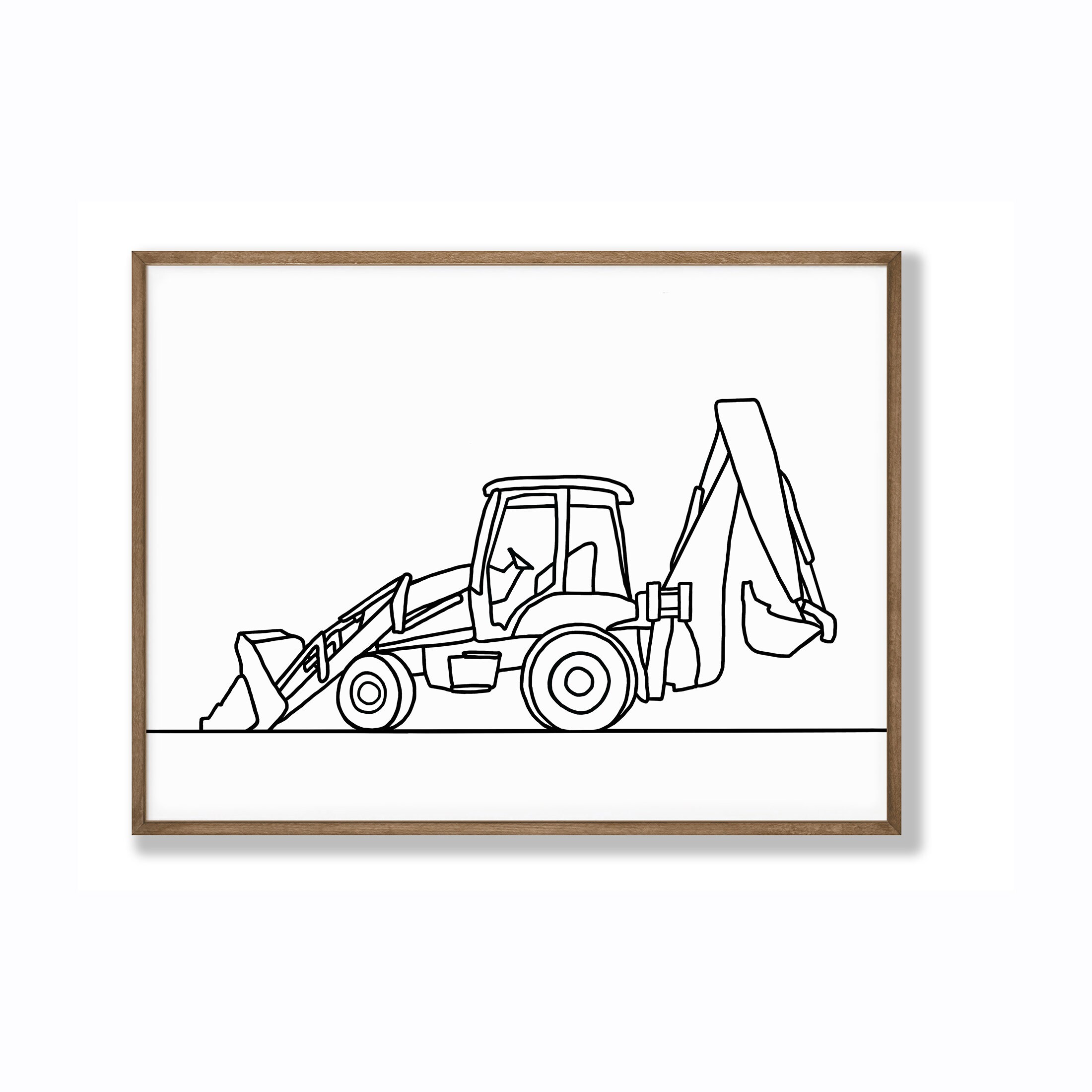 Construction Truck Line Art Backhoe Loader and Track Hoe Excavator Two ...
