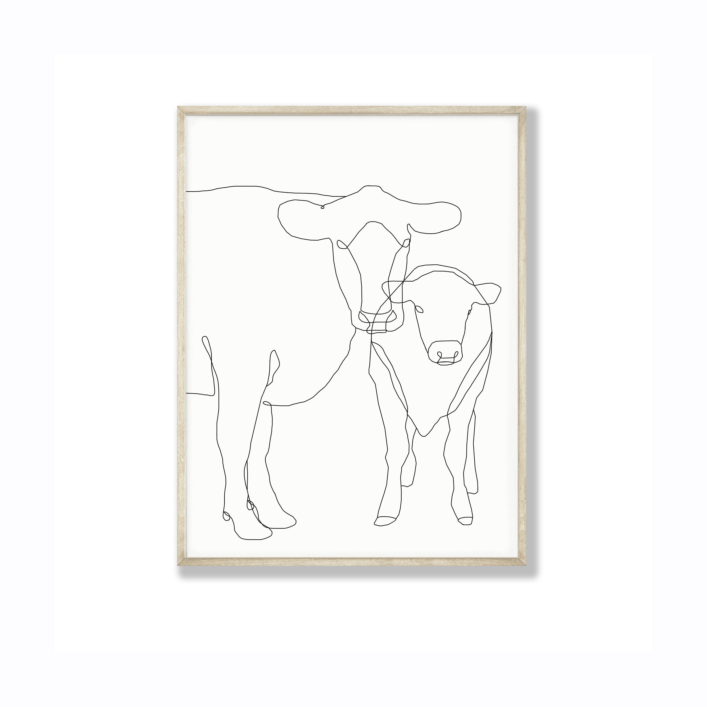 Minimalist Cow and Baby Calf Line Drawing Modern Farmhouse Art Instant ...