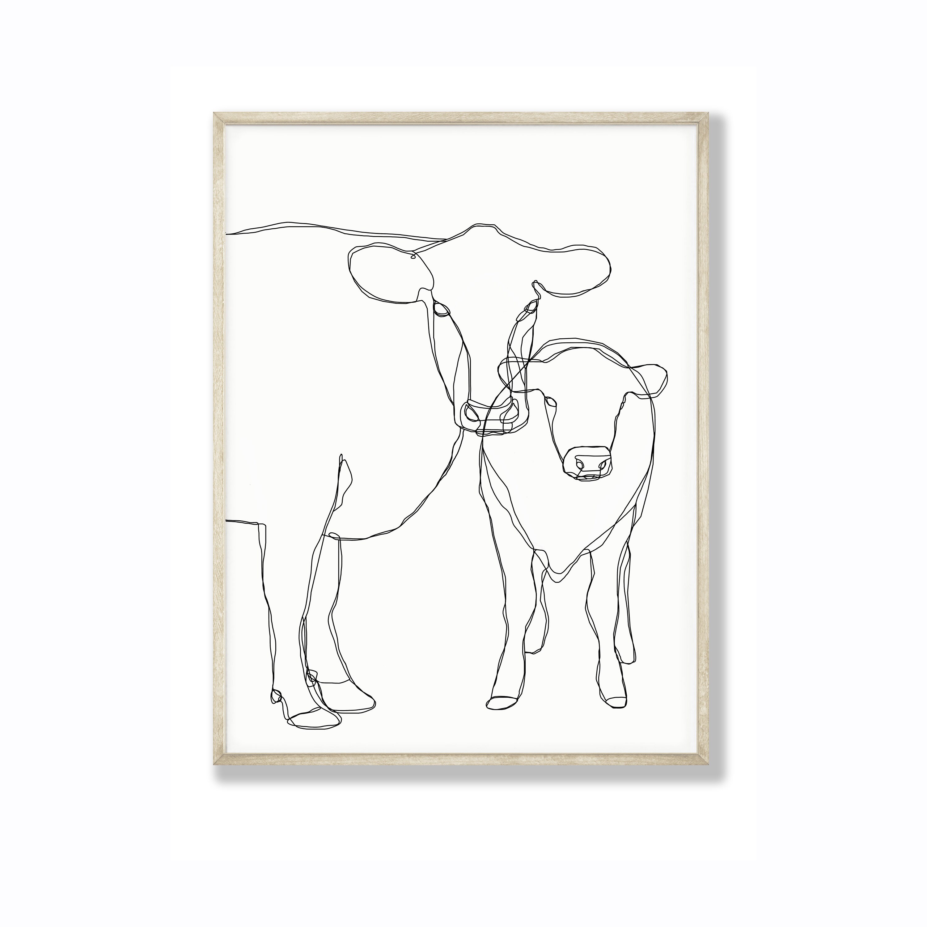 Minimalist Cow and Baby Calf Line Drawing Modern Farmhouse Art Instant ...