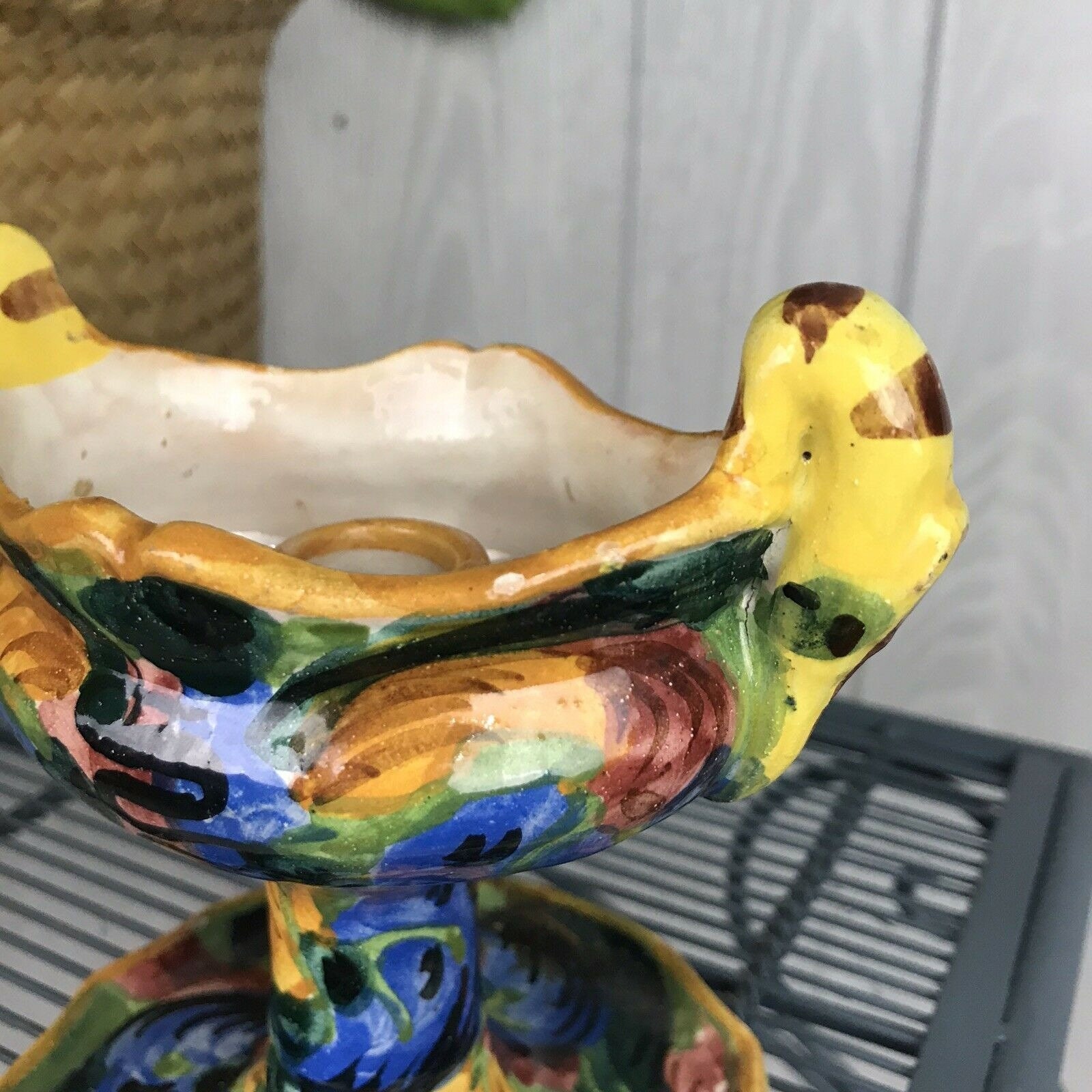 Vintage Cellini Signed Hand Painted Candlestick Holder Italian Pottery ...