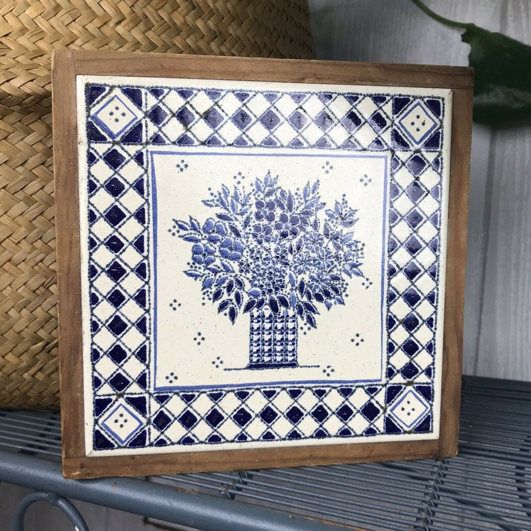 Cleo Teissedre Ceramic Tile Wall Art Trivet Hand Painted Framed ...