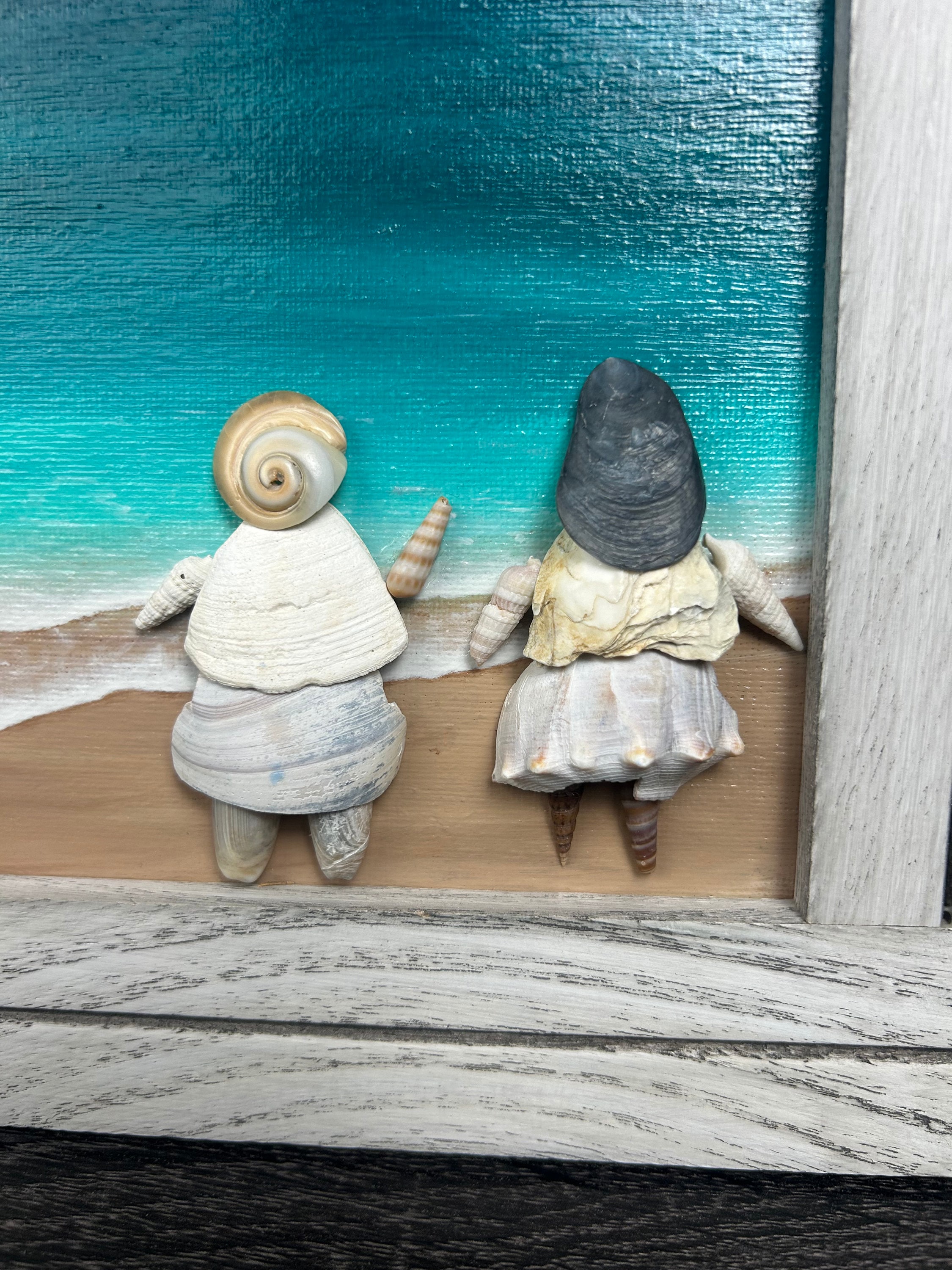 Hand Painted Beach Scene With Shell People 8x10 With Frame - Etsy