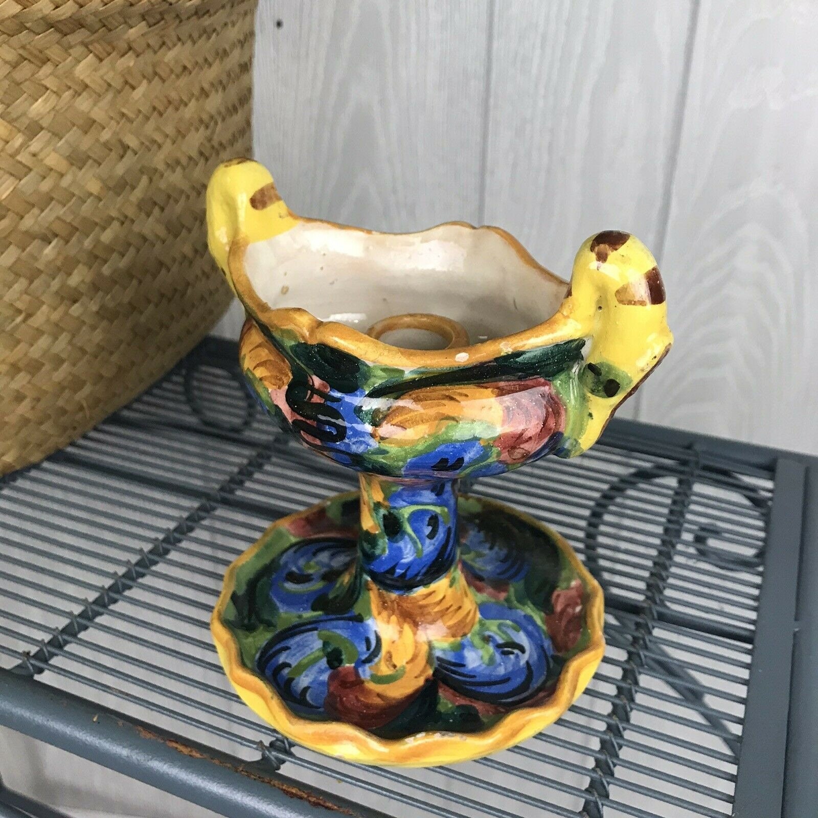 Vintage Cellini Signed Hand Painted Candlestick Holder Italian Pottery ...