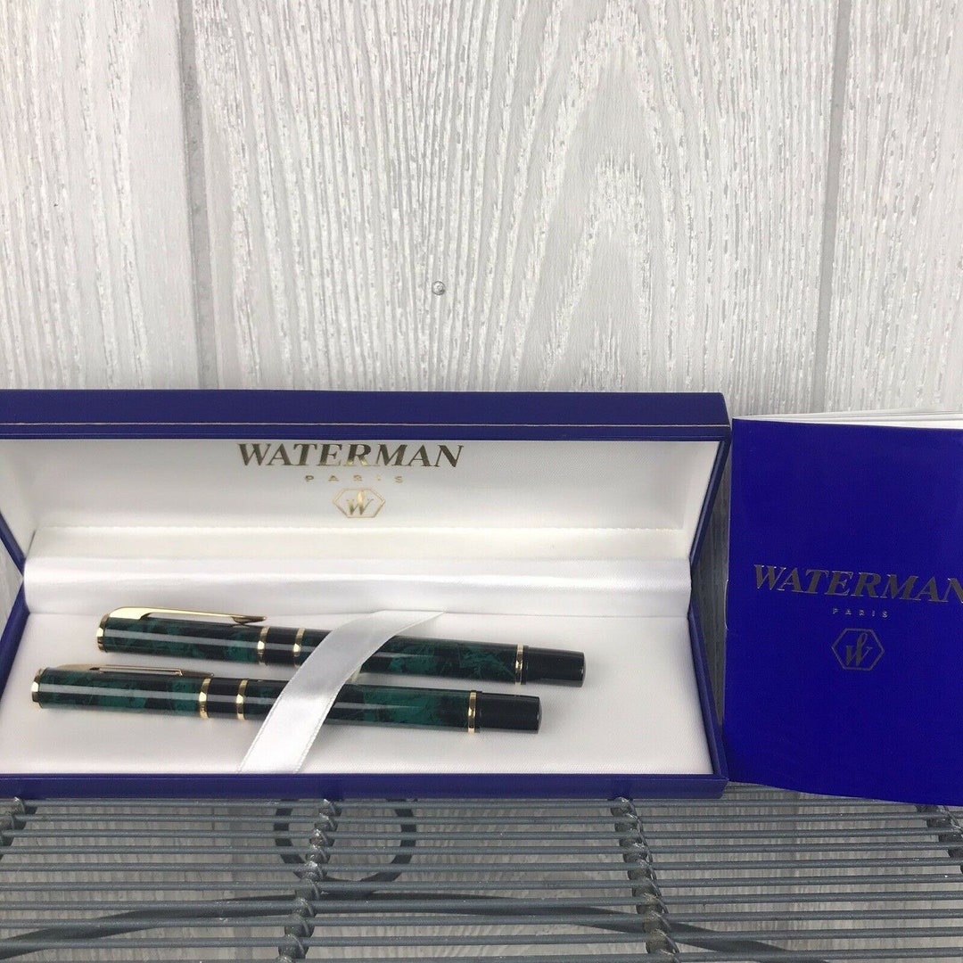 Vintage Waterman Fountain and Ballpoint Pen Set Marbled Green Black ...