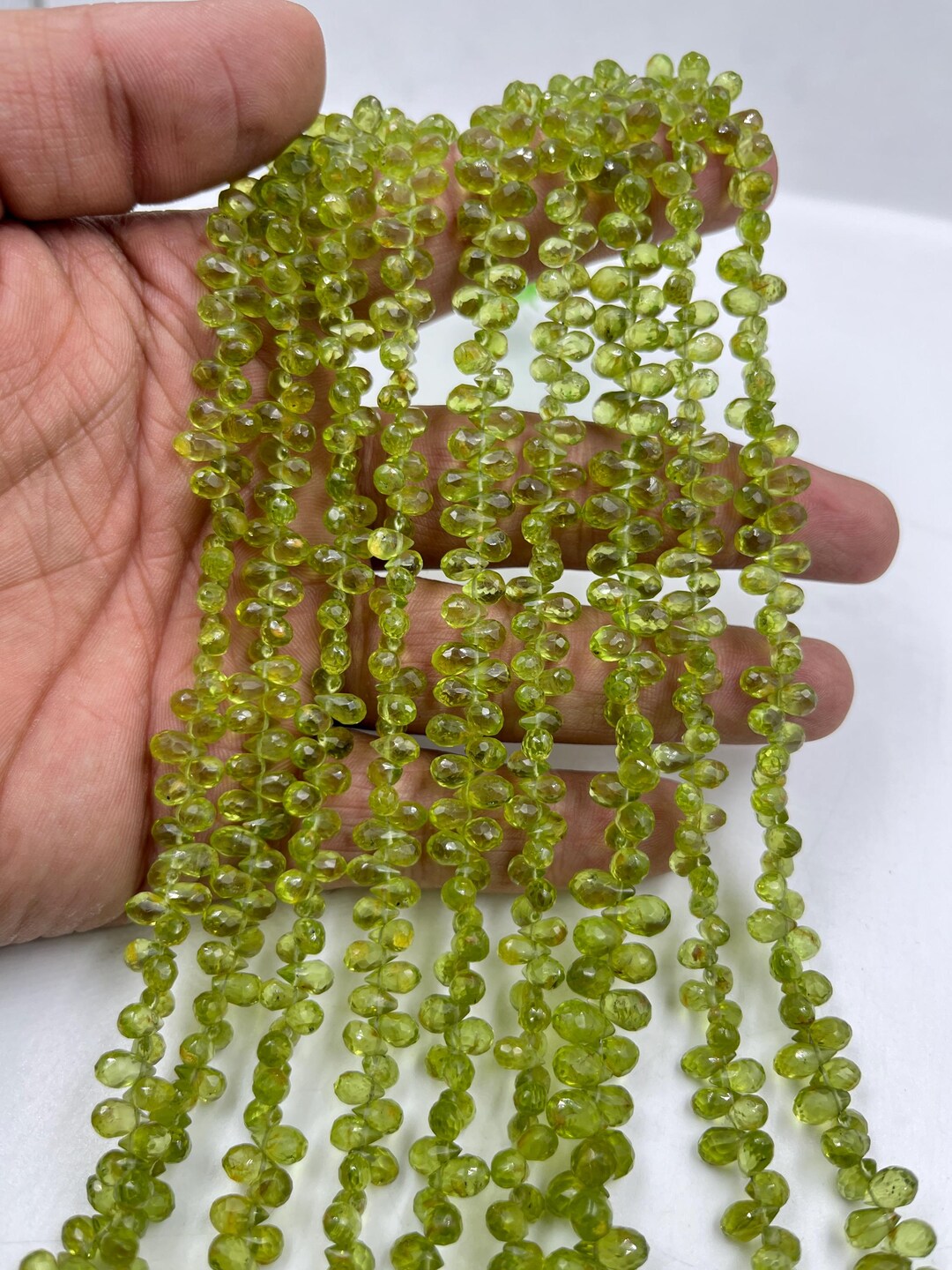 Natural Peridot Faceted Drop Shape Beads 3*5mm Peridot Drops 8 Inch AAA ...