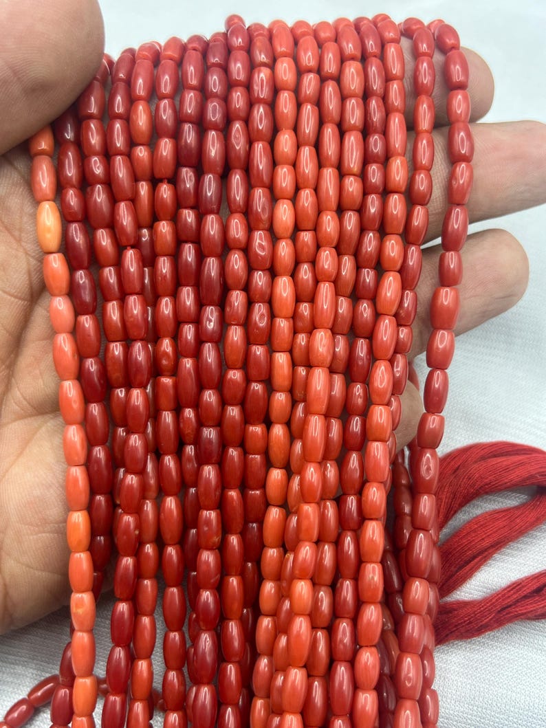 Natural Italian Coral Smooth Tube Beads Coral Pipe Beads Smooth Coral ...