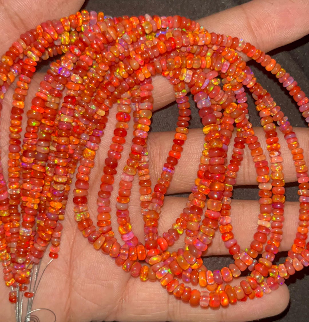 AAA+ Red Opal Smooth Rondelle Beads 3-5mm Red Opal Beads 16 Inch Fire ...