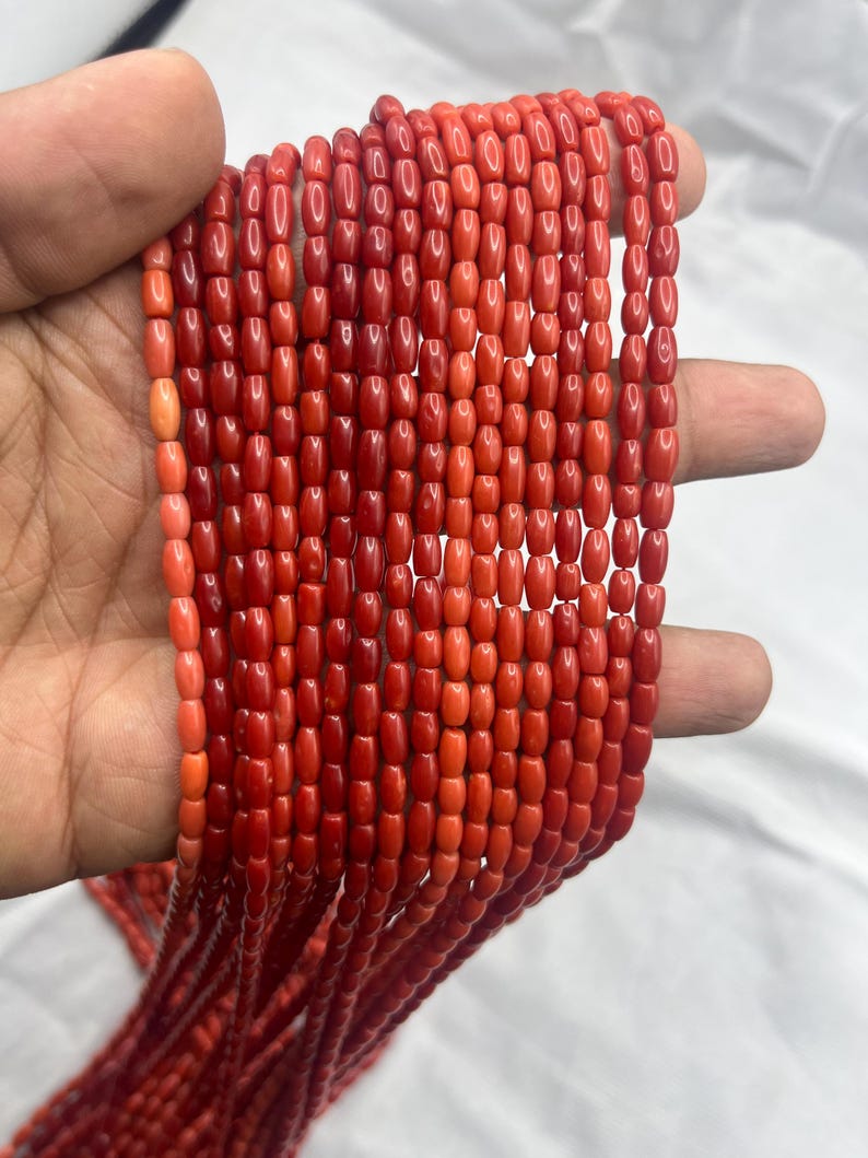 Natural Italian Coral Smooth Tube Beads Coral Pipe Beads Smooth Coral ...