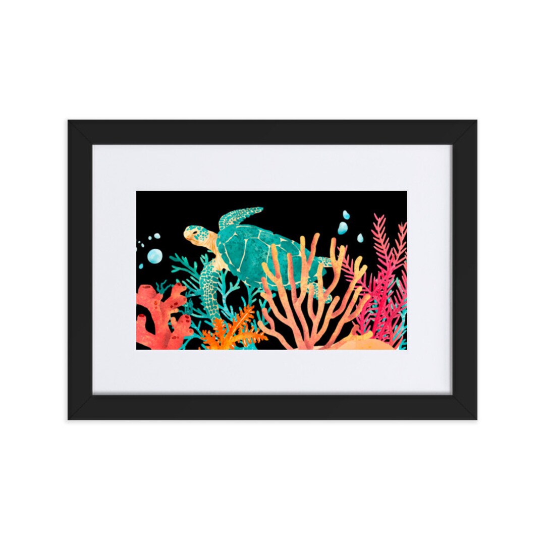 Sea Turtle Framed Matte Poster: Beach House Wall Art - Etsy