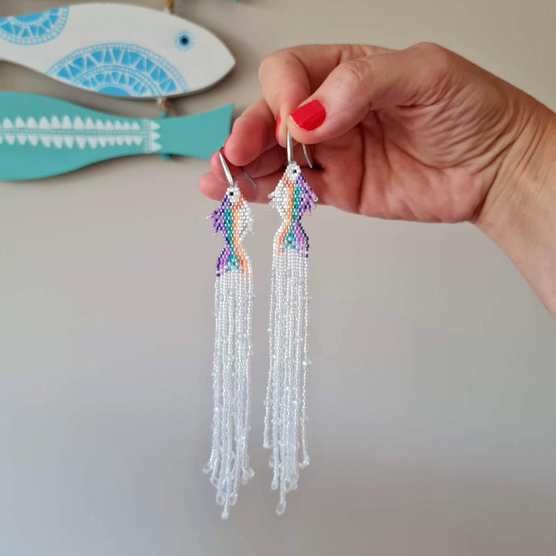 Flowtail Fish – Beaded Fringe Earrings Pattern • DIY Shoulder Duster ...