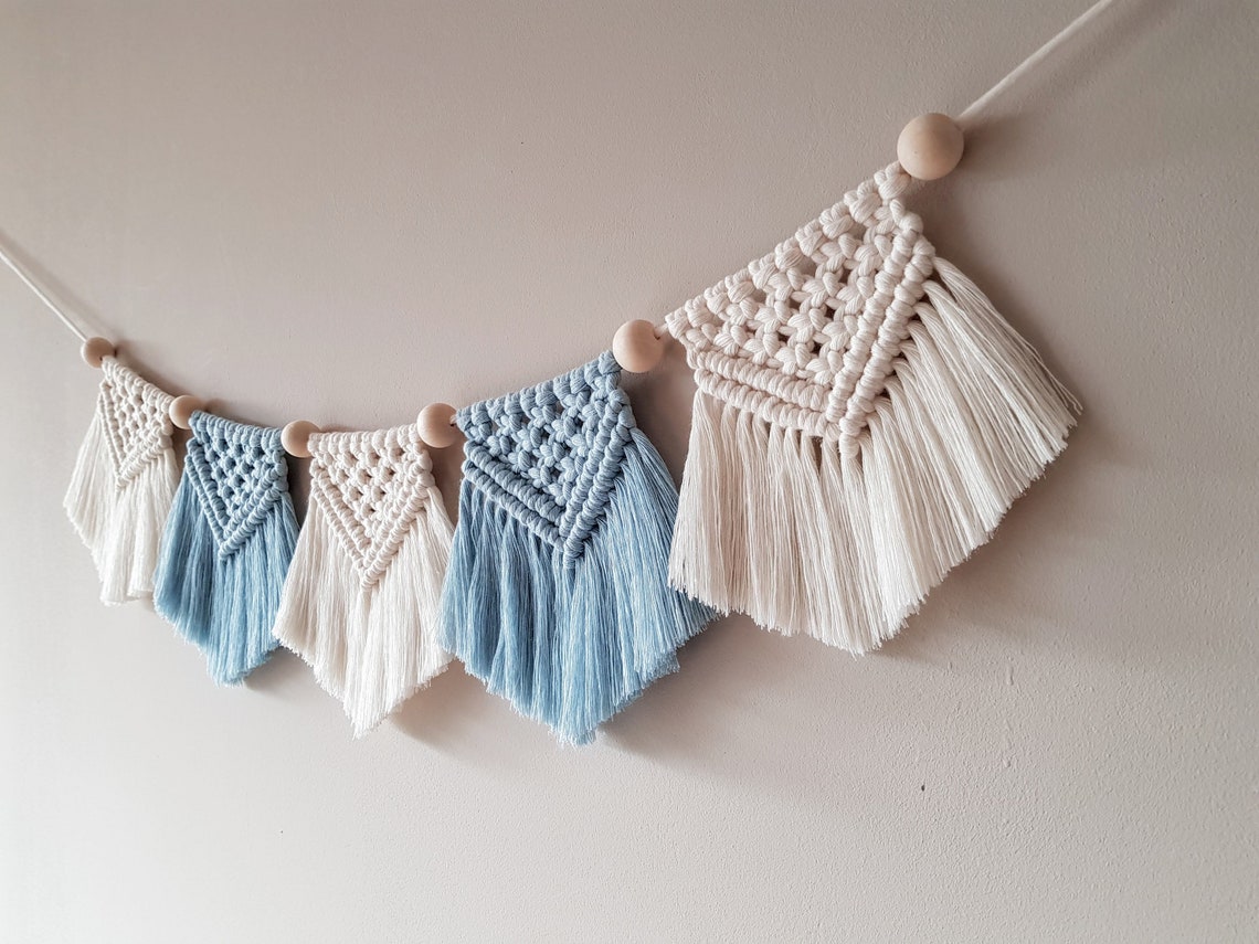 Macrame Banner: Blue & White Nursery Garland - Etsy