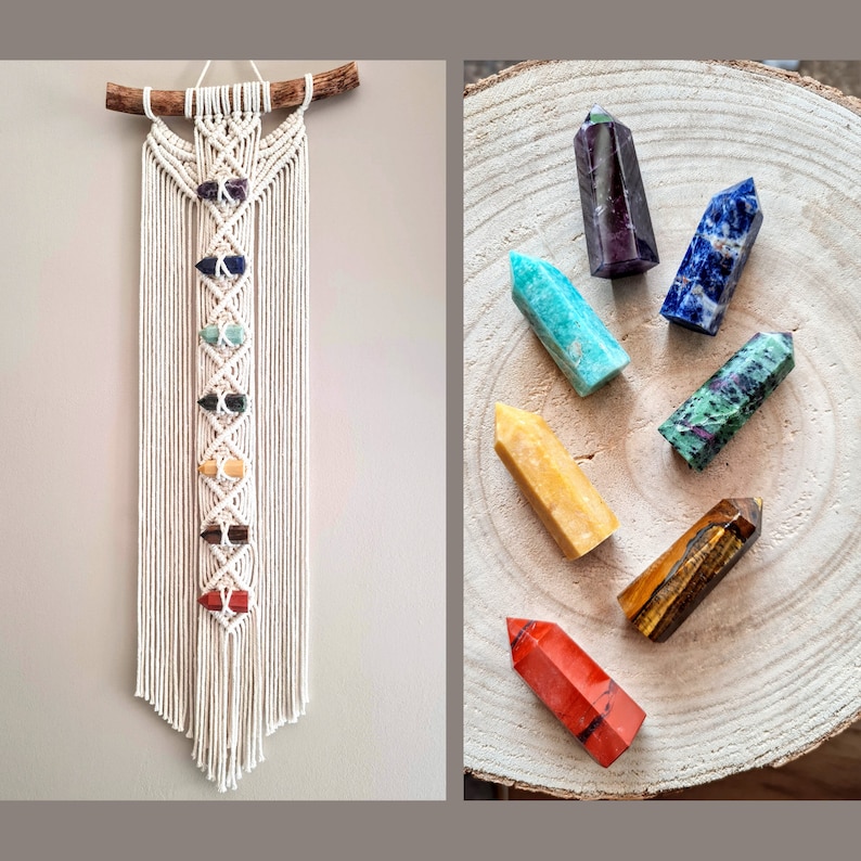 Chakra Macrame Wall Hanging Pattern, Removable Chakra Crystals ...